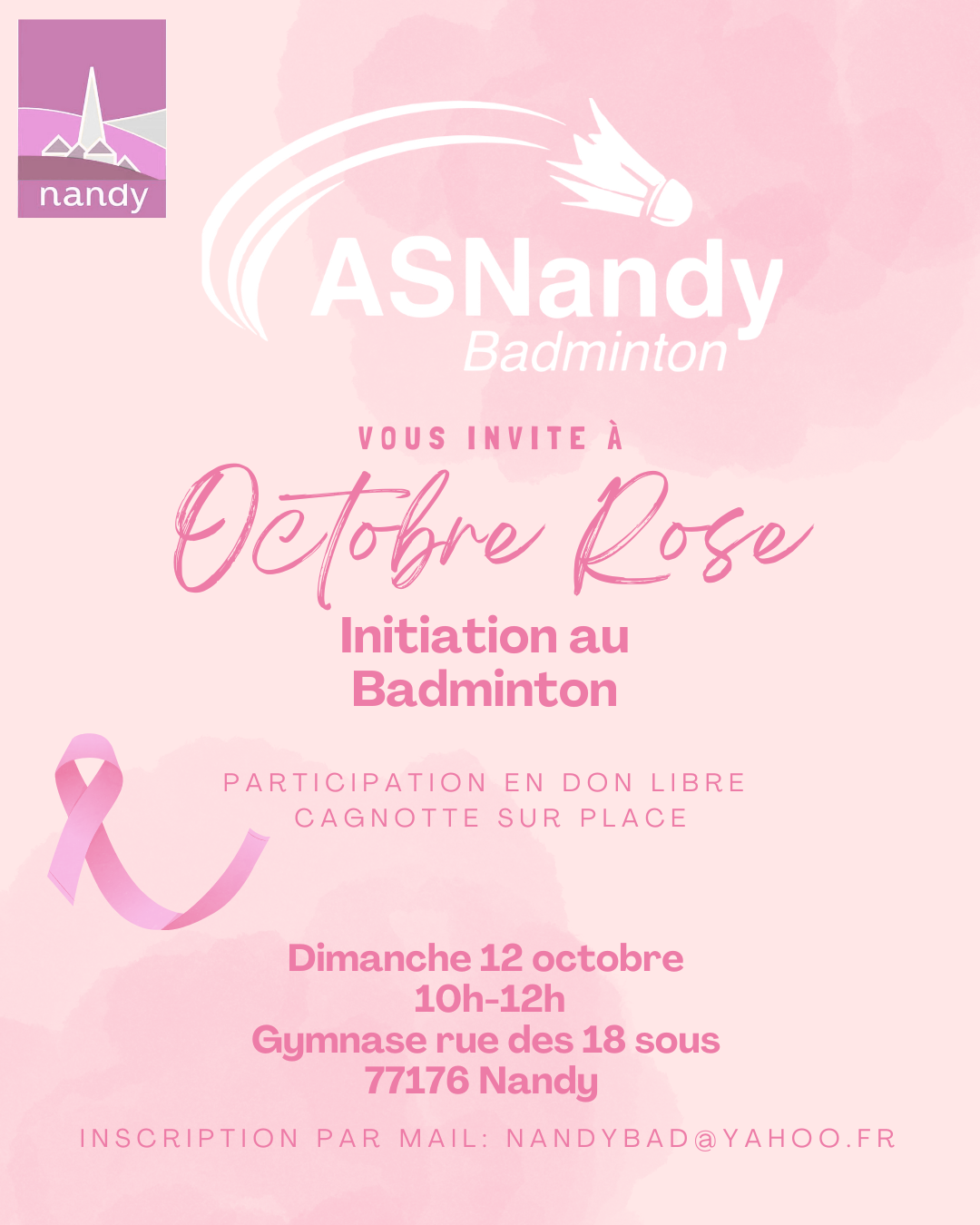 Octobre Rose : Initiation au Badminton solidaire sur Nandy | Grand Paris Sud